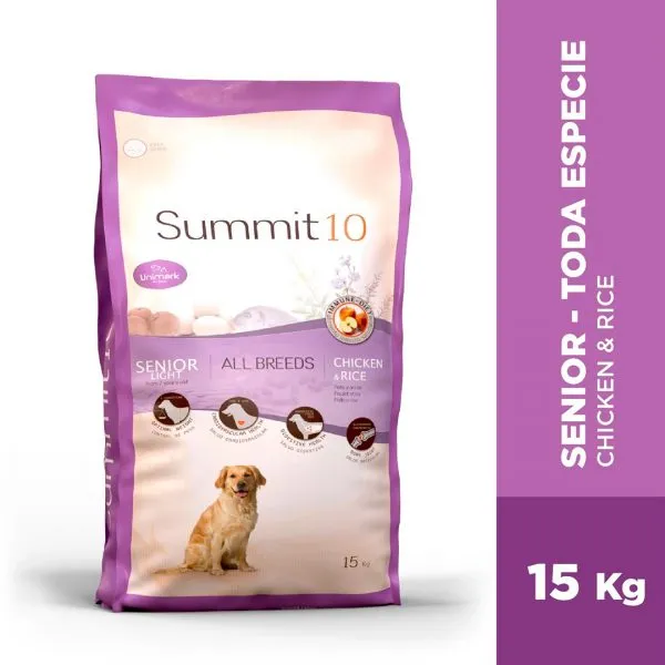 SUMMIT 10 SENIOR/ LIGHT TODAS LAS RAZAS POLLO Y ARROZ 15KG - AgRo PomPets
